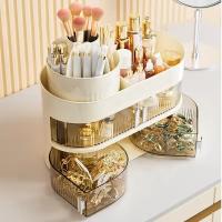 China Hot Selling Rotating Dust Proof Makeup Brush Holder Acrylic Makeup Cosmetic Storage Box for sale