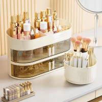China Hot Selling Rotating Dust Proof Makeup Brush Holder Acrylic Makeup Cosmetic Storage Box for sale