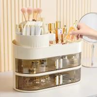 China Wholesale Desktop Storage Box Rotating Dustproof Makeup Organizer for Lipstick Sundries with Drawer for sale