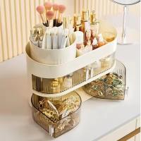 China Wholesale Desktop Storage Box Rotating Dustproof Makeup Organizer for Lipstick Sundries with Drawer for sale