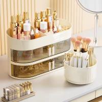 China Wholesale Desktop Storage Box Rotating Dustproof Makeup Organizer for Lipstick Sundries with Drawer for sale