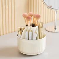 China Wholesale 3 Layers Rotating Dustproof Makeup Organizer Multifunctional Acrylic Desktop  Storage Box with  Brush Holder for sale