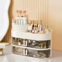 China Wholesale 3 Layers Rotating Dustproof Makeup Organizer Multifunctional Acrylic Desktop  Storage Box with  Brush Holder for sale