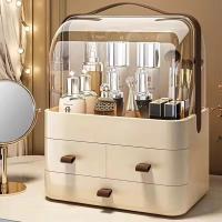 China Wholesale Luxury Skincare Organizer with 2 Drawers and Transparent Dust-proof Cover Makeup Plastic Storage Box for sale