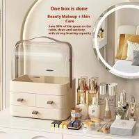 China Wholesale Luxury Skincare Organizer with 2 Drawers and Transparent Dust-proof Cover Makeup Plastic Storage Box for sale
