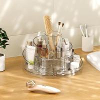 China Cosmetic Storage Box Transparent Desktop Rotatable Makeup Brush Storage Tube Home Dressing Table Skin Care Products Storage Rack for sale