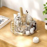 China Cosmetic Storage Box Transparent Desktop Rotatable Makeup Brush Storage Tube Home Dressing Table Skin Care Products Storage Rack for sale