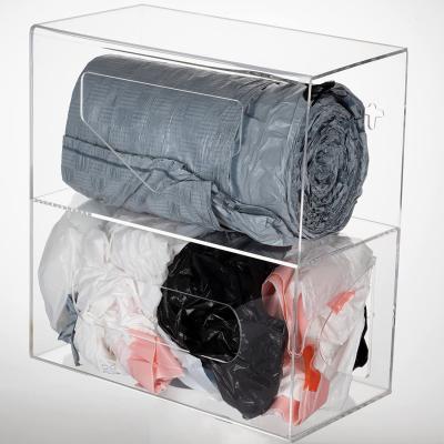 China Wall-Mounted Clear Acrylic Kitchen Storage Box with Grocery Bag Holder and Garbage Bag Roll Dispenser for Bathroom Use for sale