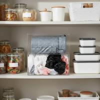 China Wall-Mounted Clear Acrylic Kitchen Storage Box with Grocery Bag Holder and Garbage Bag Roll Dispenser for Bathroom Use for sale