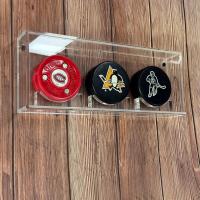China HD Transparent Acrylic Ice Hockey Display Stand Round Wall Hanging Storage Box for Hockey Collection Souvenir Box for sale