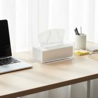 China Custom Logo Clear Acrylic Tissue Box with Metal Storage for Face Tissue Paper Napkins Desktop Toilet Paper Bathroom Accessory for sale
