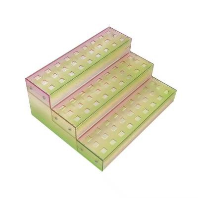 China Acrylic Step Display Stand 3 Tier Ladder Shelf for Supermarket Store Counter Showcase Trapezoid Rack for sale