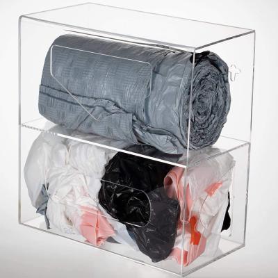China Wall Mounted Acrylic Storage Organizer with Grocery Bag Holder and Trash Bag Dispenser for Kitchen Bathroom Wall for sale