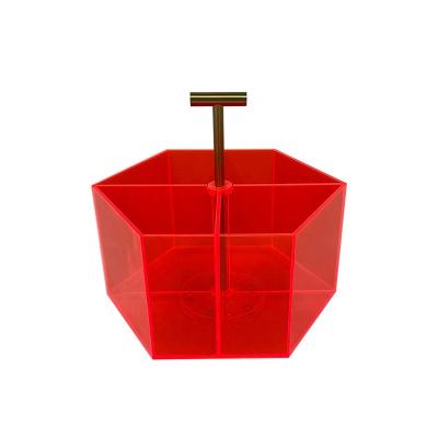 China Hot Sale Customizable Multi-Compartment Transparent Red High Clarity Acrylic Storage Box for Cosmetic Stationery Organization for sale