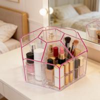 China Factory Wholesale Rotating Dustproof Multi-Compartment High Clarity Acrylic Cosmetic Storage Box for Vanity Desktop for sale