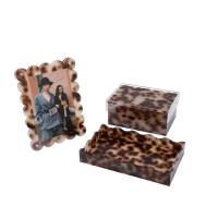 China Retro Style Turtle Shell Acrylic Storage Box Customizable Perfume Tray Photo Frame Jewelry Box with Leather Trim Metal Buttons for sale