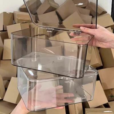 China Minimalist Style Acrylic Flip-top Storage Box Plastic Cosmetics Organizer Snack Transparent Organizer Customizable Mask Box for sale