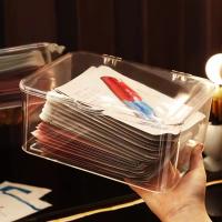 China Minimalist Style Acrylic Flip-top Storage Box Plastic Cosmetics Organizer Snack Transparent Organizer Customizable Mask Box for sale