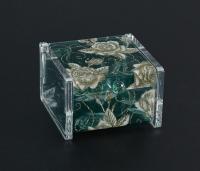 China Customized Classical Premium Acrylic Jewelry Organizer Piggy Bank Exquisite Flowers Dark Green Storage Box for sale