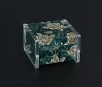 China Customized Classical Premium Acrylic Jewelry Organizer Piggy Bank Exquisite Flowers Dark Green Storage Box for sale