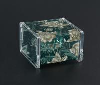China Customized Classical Premium Acrylic Jewelry Organizer Piggy Bank Exquisite Flowers Dark Green Storage Box for sale