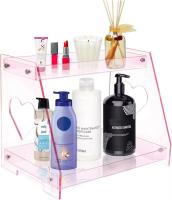 China Custom-made 2-Tier Pink Heart Acrylic Tray Vanity Perfume Skincare Organizer Countertop Display Shelf for sale