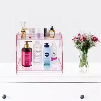 China Custom-made 2-Tier Pink Heart Acrylic Tray Vanity Perfume Skincare Organizer Countertop Display Shelf for sale