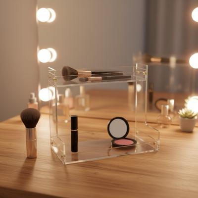 China Hot Selling Premium Double-Layer Acrylic Organizer Transparent Creative Rack for Desktop Skincare Bathroom for sale