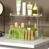 China Hot Selling 2 Tier Acrylic Corner Storage Rack for Bathroom Counter Organizer Makeup Perfume Stand Holder for sale