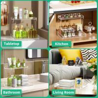 China Hot Selling 2 Tier Acrylic Corner Storage Rack for Bathroom Counter Organizer Makeup Perfume Stand Holder for sale
