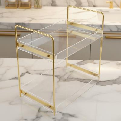 China High Quality Portable Light Luxury 2 Tiers Acrylic Bathroom Counter Top Organizer Tray Vanity Stand Display Rack for sale