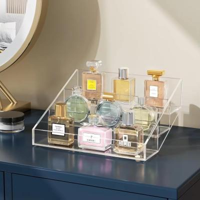 China 3 Tier Acrylic Perfume Display Stand Transparent Multifunctional Storage Riser for Fragrance Bottles Organizer for sale