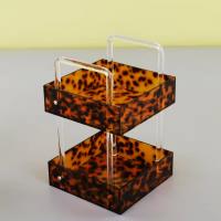 China Factory Wholesale Custom Two Layer Acrylic Leopard Print Acrylic Storage Rack for Home Office for sale