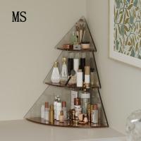 China New Style High-End Thickened Highly Transparent Standing Triangle Three-Layer Minimalist Modern Cosmetic Acrylic Storage Rack for sale