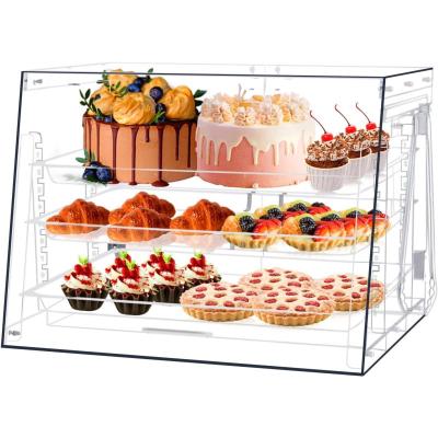 China Premium Multi-Tier Clear Acrylic Display Case with Door Transparent Bakery Showcase for Donuts Cookies Cakes for sale