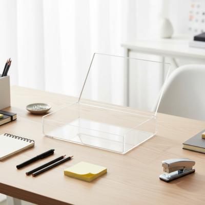 China Wholesale Custom Acrylic Desktop Stationery Dustproof Rectangle Storage Plastic Turn Cover Modern Transparent Display Box for sale