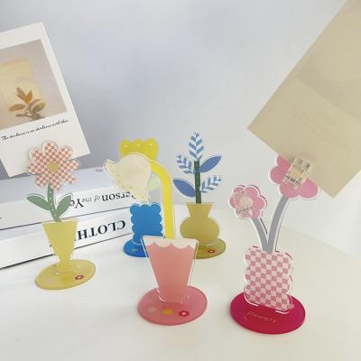 China Acrylic Ins Note Clip Desktop Photo Message Lovely Flower Holding Card Small Display Card Photo Clip for sale