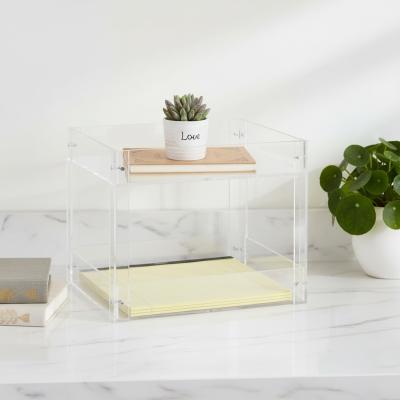 China Hot Selling Acrylic Desk Organizer 2Tier Document Mail Sorter Transparent Desktop Filing Tray for Office Supplies Stationery for sale
