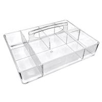 China Custom Rectangle Acrylic Organizer Tray Clear Single Tier Standing Storage for Cosmetics Jewelry Office Supplies for sale