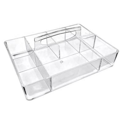 China Custom Rectangle Acrylic Organizer Tray Clear Single Tier Standing Storage for Cosmetics Jewelry Office Supplies for sale