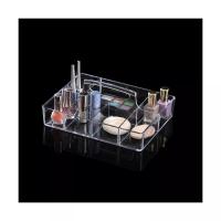 China Custom Rectangle Acrylic Organizer Tray Clear Single Tier Standing Storage for Cosmetics Jewelry Office Supplies for sale