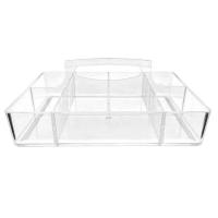 China Custom Rectangle Acrylic Organizer Tray Clear Single Tier Standing Storage for Cosmetics Jewelry Office Supplies for sale