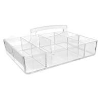 China Custom Rectangle Acrylic Organizer Tray Clear Single Tier Standing Storage for Cosmetics Jewelry Office Supplies for sale
