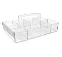 China Custom Rectangle Acrylic Organizer Tray Clear Single Tier Standing Storage for Cosmetics Jewelry Office Supplies for sale