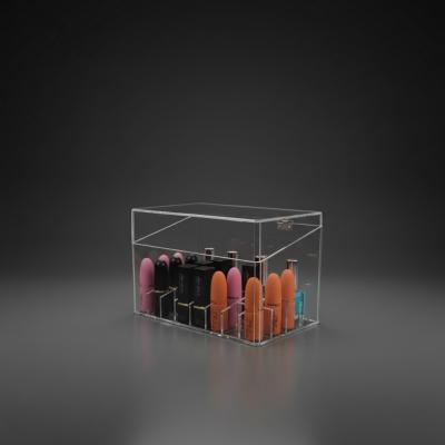 China New Arrival Clear Acrylic Makeup Organizer Stylish Transparent Lipstick Holder Display Rack Durable Desktop Cosmetic Storage Box for sale