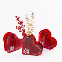 China Custom Red Acrylic Heart Vase Rectangle Design Modern Coffee Table Centerpiece Wedding Gift Injection Molded for sale
