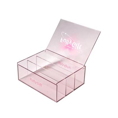 China Pink Acrylic Contact Lens Case Flip Top Rectangle Storage Box Multifunctional Injection Molded for sale