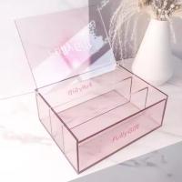 China Pink Acrylic Contact Lens Case Flip Top Rectangle Storage Box Multifunctional Injection Molded for sale