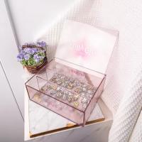 China Pink Acrylic Contact Lens Case Flip Top Rectangle Storage Box Multifunctional Injection Molded for sale