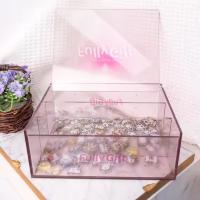 China Pink Acrylic Contact Lens Case Flip Top Rectangle Storage Box Multifunctional Injection Molded for sale